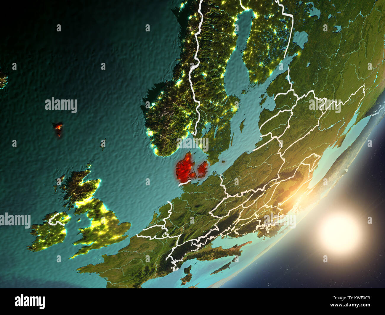 Denmark from space with highly detailed surface textures and visible ...