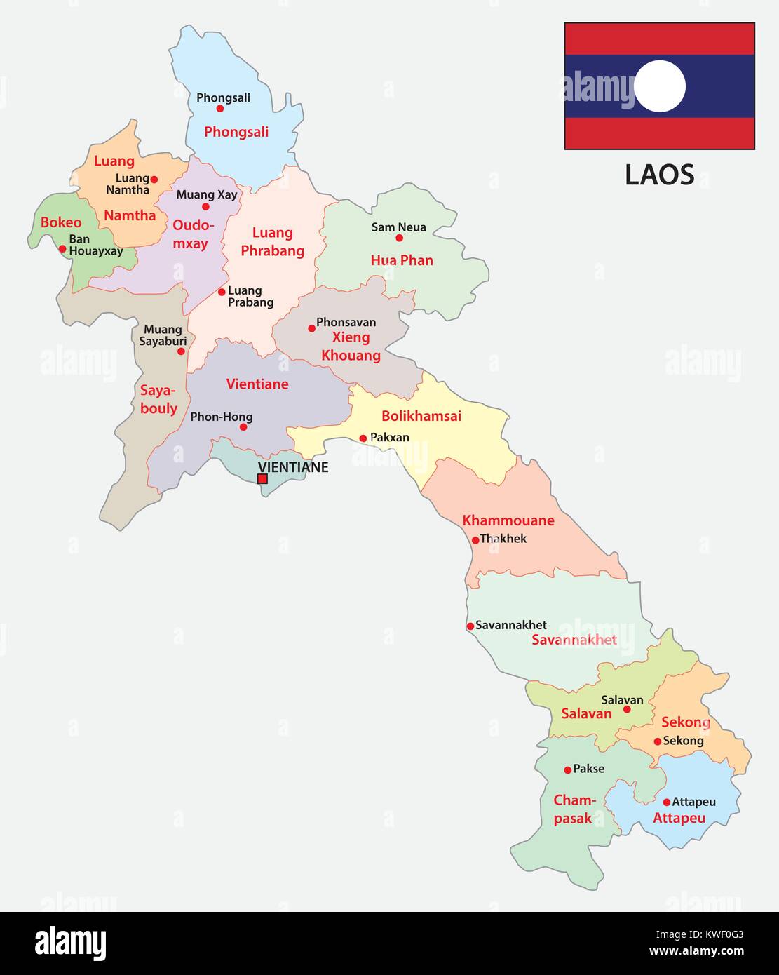 laos administrative and political vector map with flag Stock Vector ...
