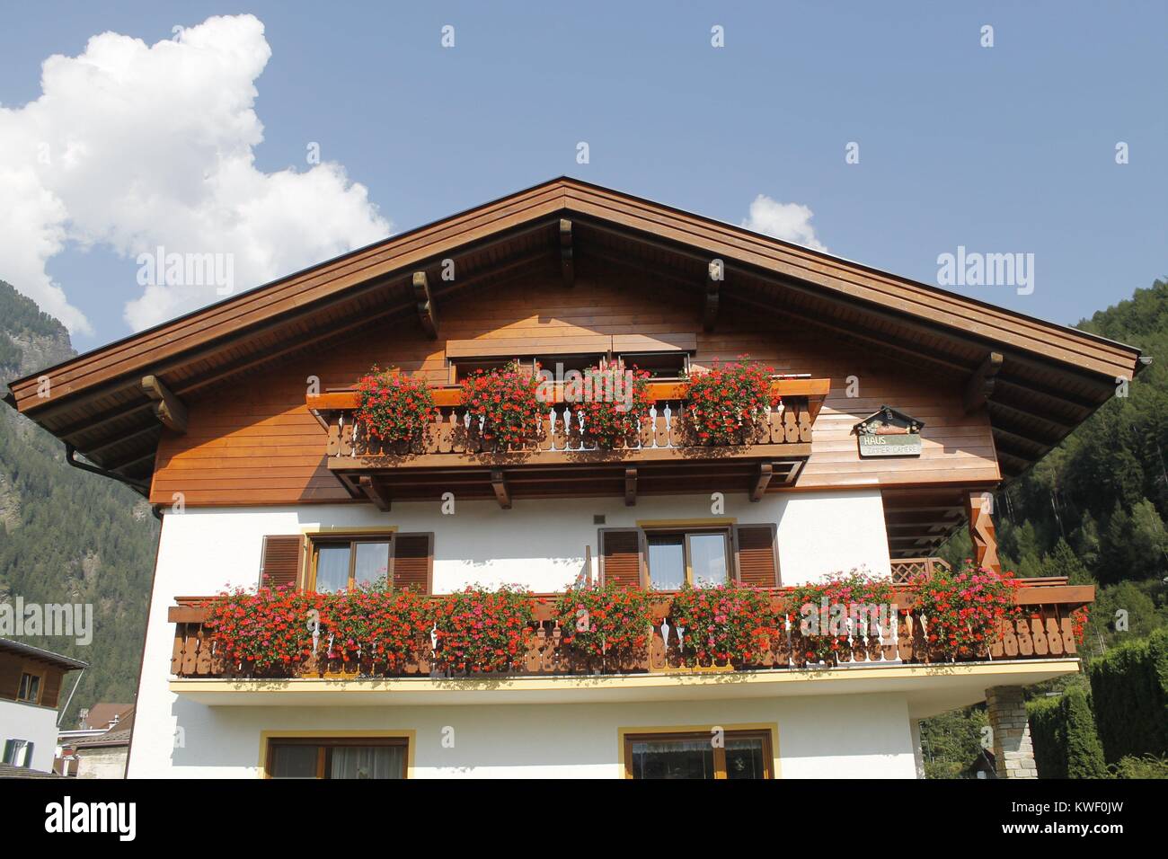 typical architecture of south Tyrol in Italy Stock Photo - Alamy