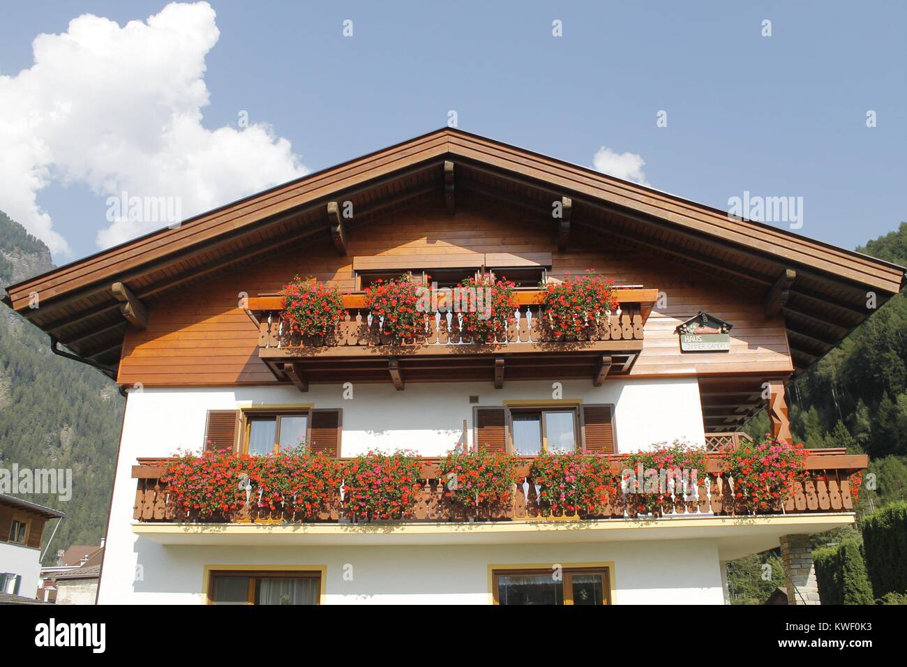 typical architecture of south Tyrol in Italy Stock Photo - Alamy