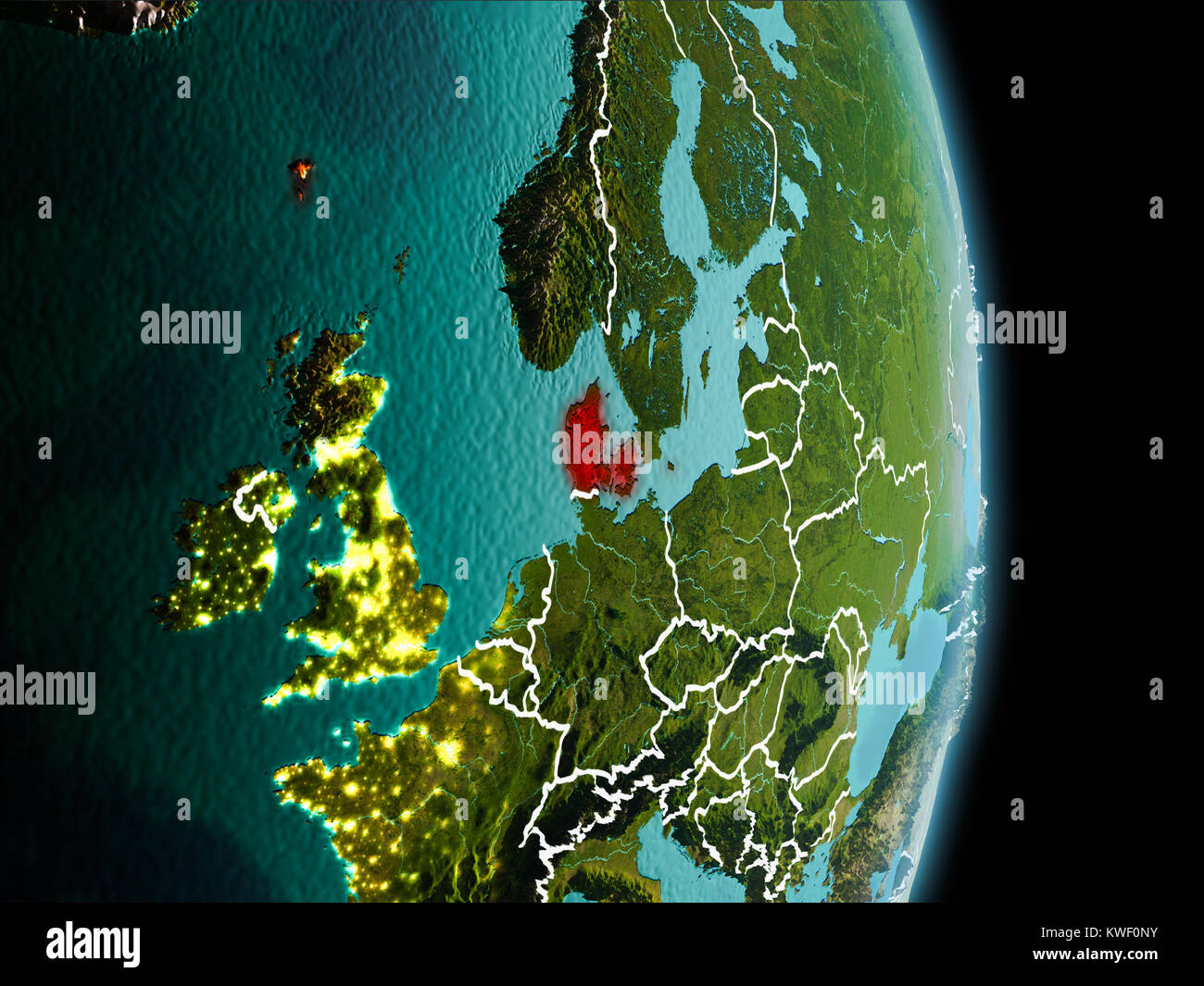 Denmark highlighted in red hi-res stock photography and images - Alamy