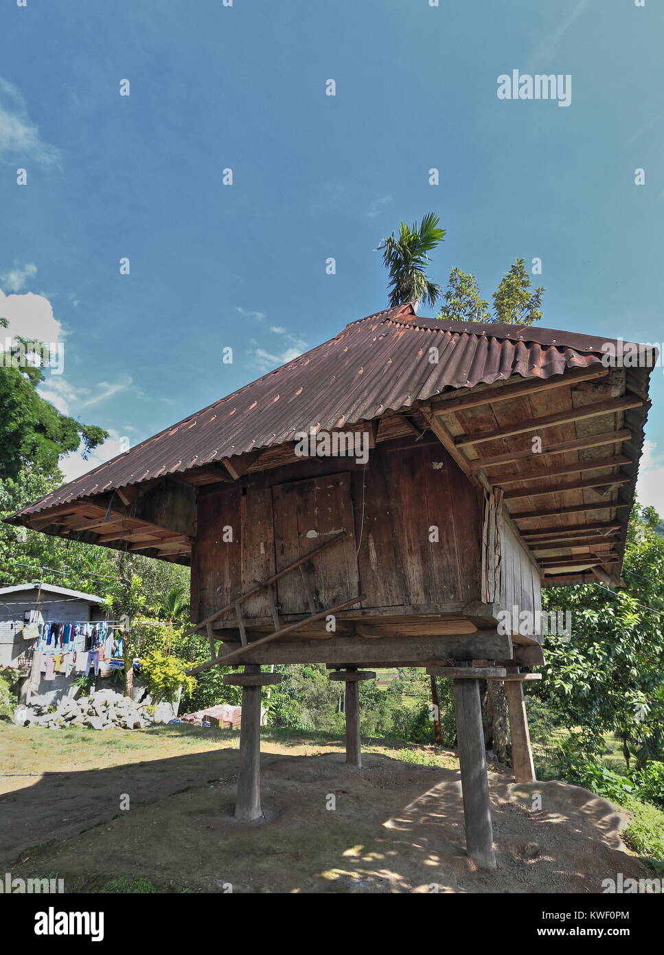 Filipino vernacular architecture-wood and bamboo granary raised up on ...