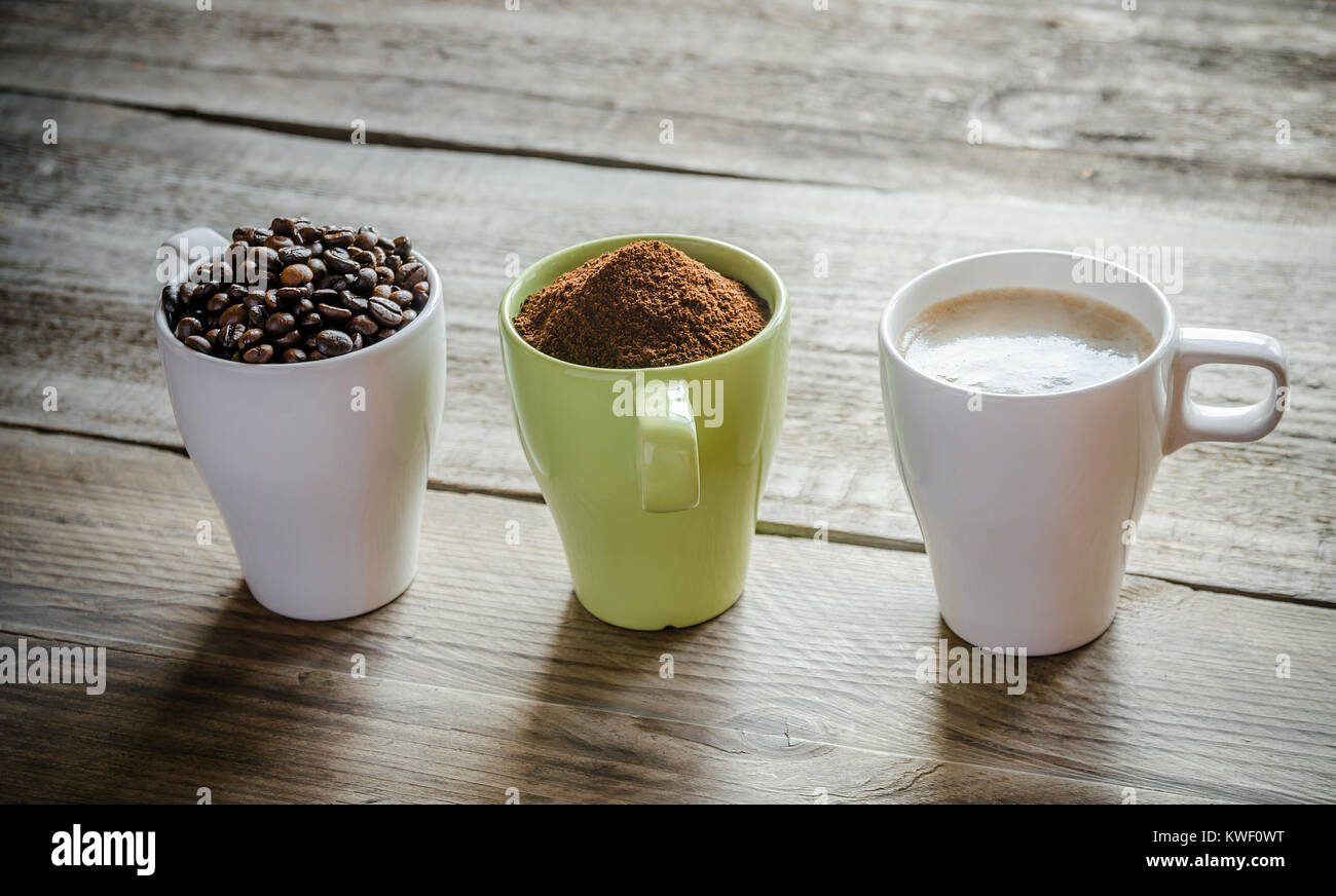 Three stages of coffee preparation Stock Photo - Alamy