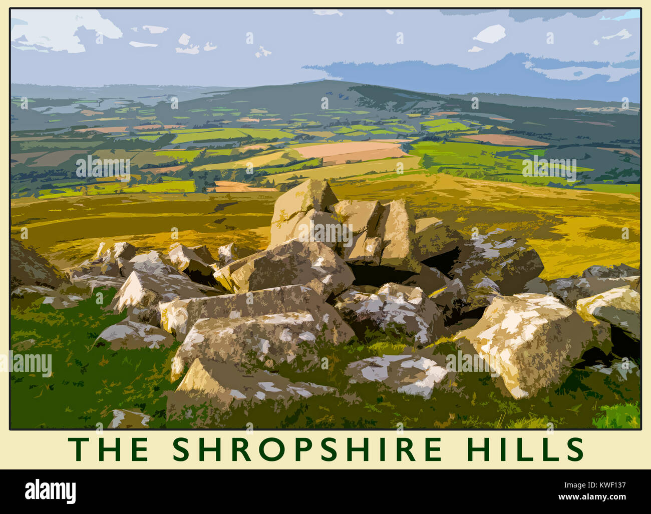 A poster style illustration taken from a photograph of Brown Clee Hill ...