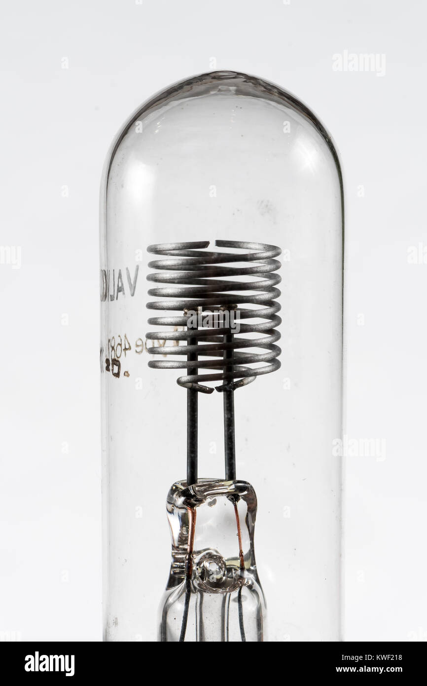 Closeup of an old electronic vacuum tube, white background Stock Photo ...