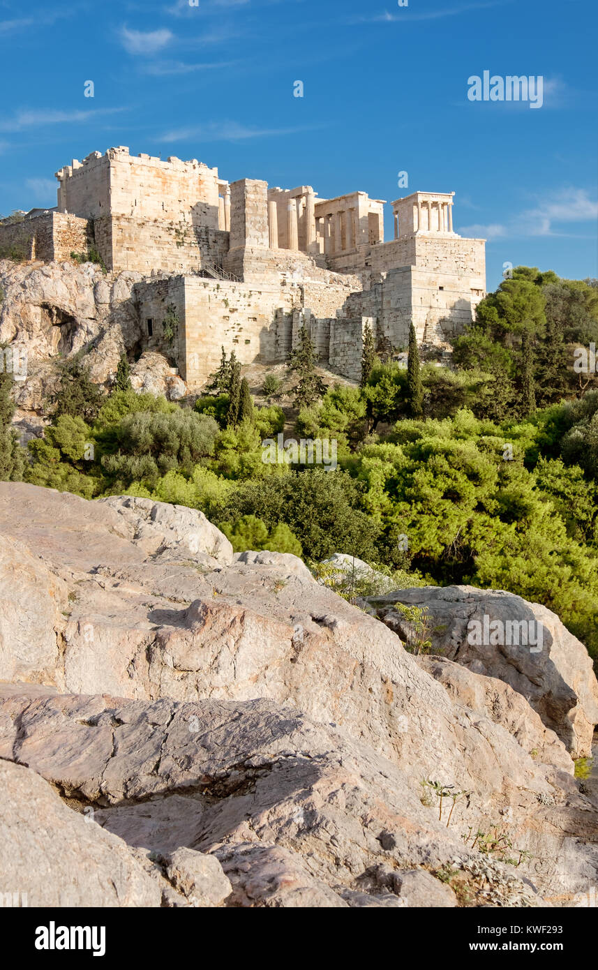 Acropolis fortress from the Areopagus in Athens, Greece Stock Photo - Alamy