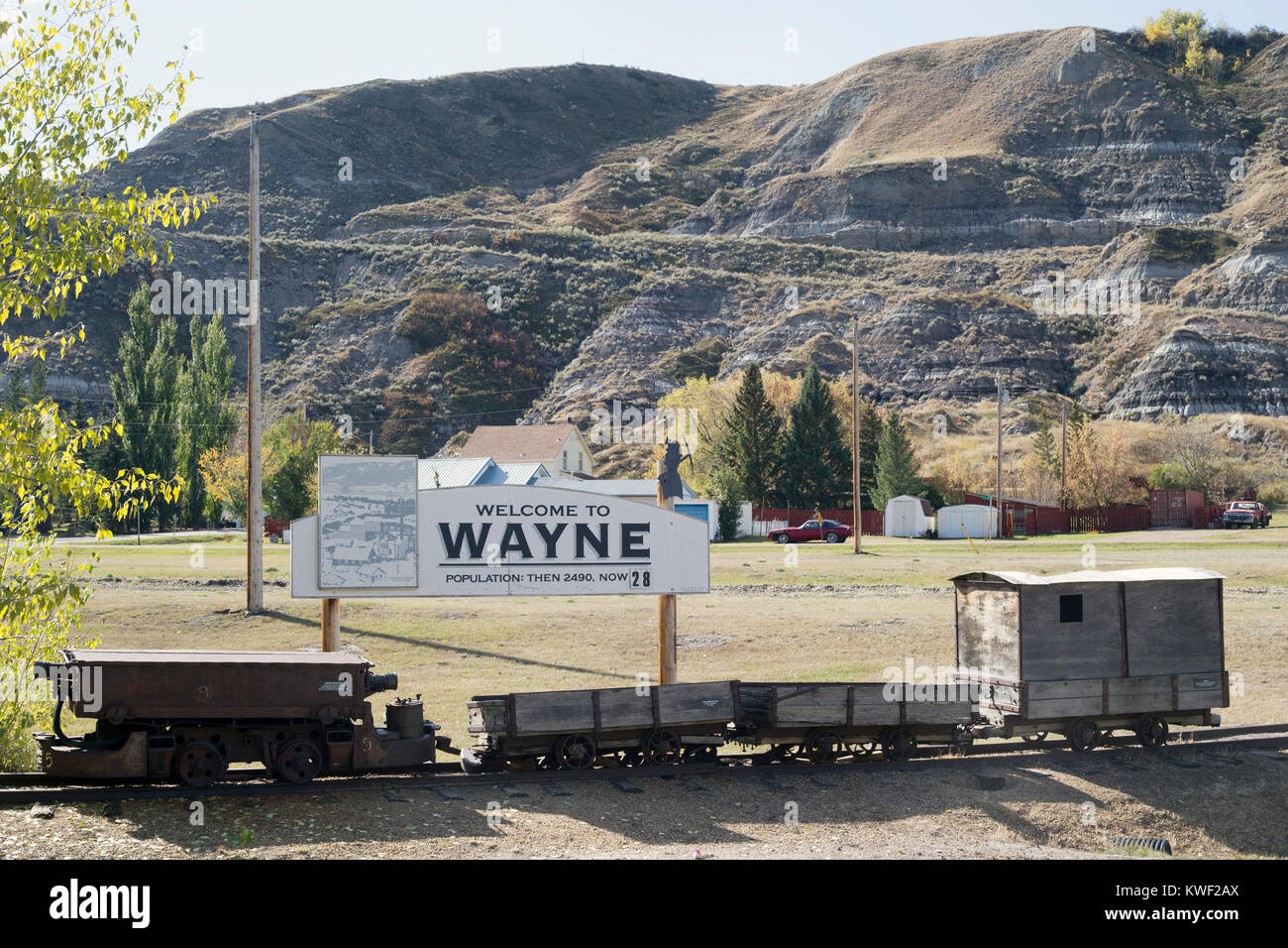 Wayne, a former coal mining town, with a welcome sign showing ...