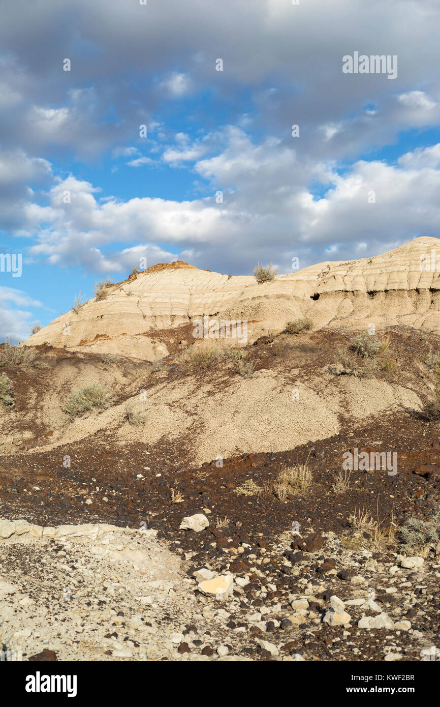 Alberta badlands with bentonite clay slopes and ironstone rocks ...
