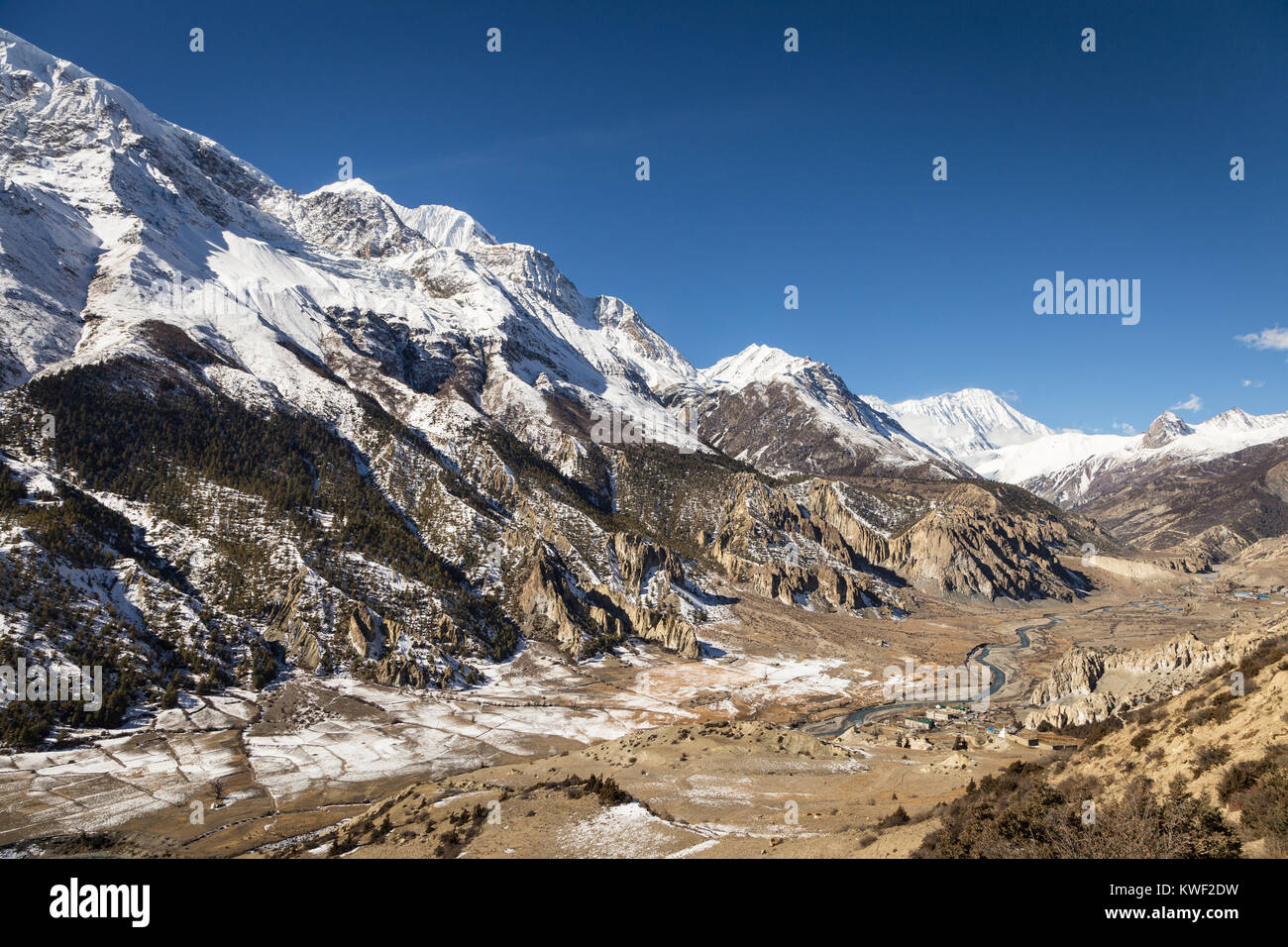 Stunning view of the Annapurna mountain range, with the Gangapurna peak and the Tilicho grande ...