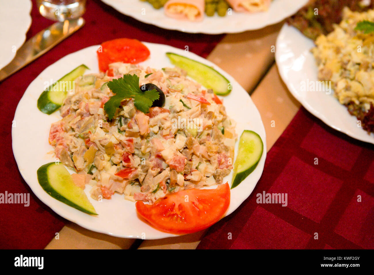 Cafe table with plenty of food on it Stock Photo - Alamy