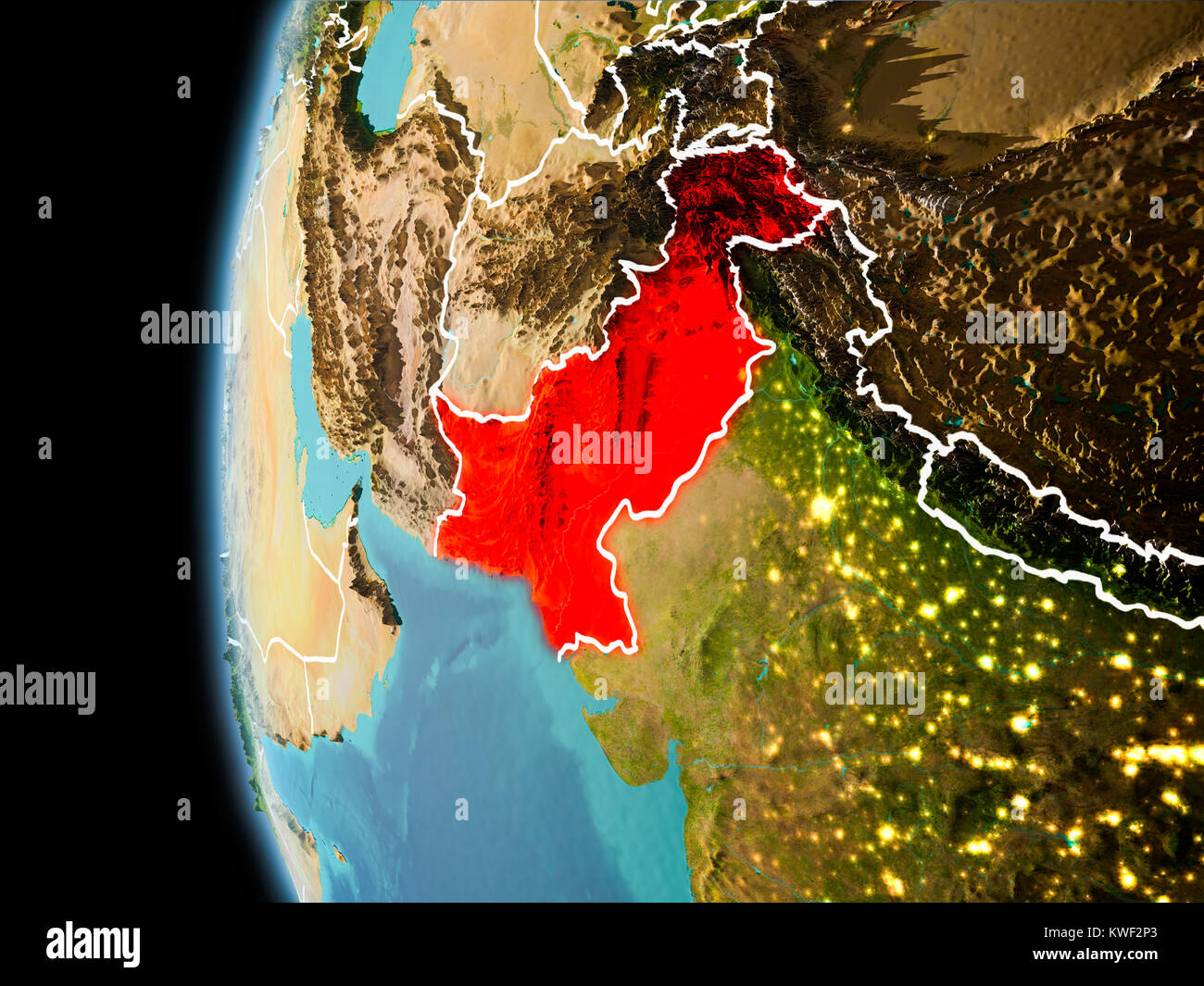 Evening over Pakistan as seen from space on planet Earth with visible ...