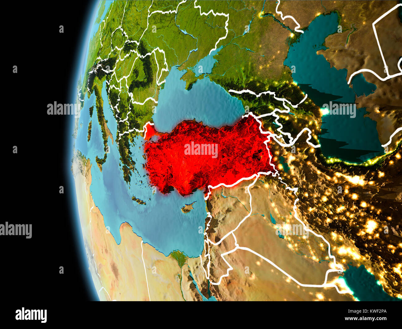 Evening over Turkey as seen from space on planet Earth with visible ...