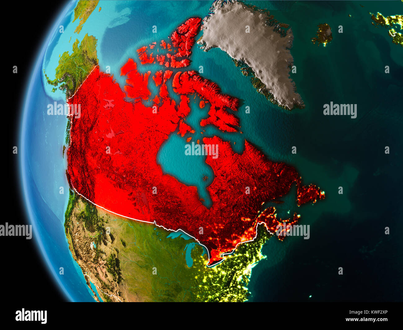 Evening over Canada as seen from space on planet Earth with visible ...
