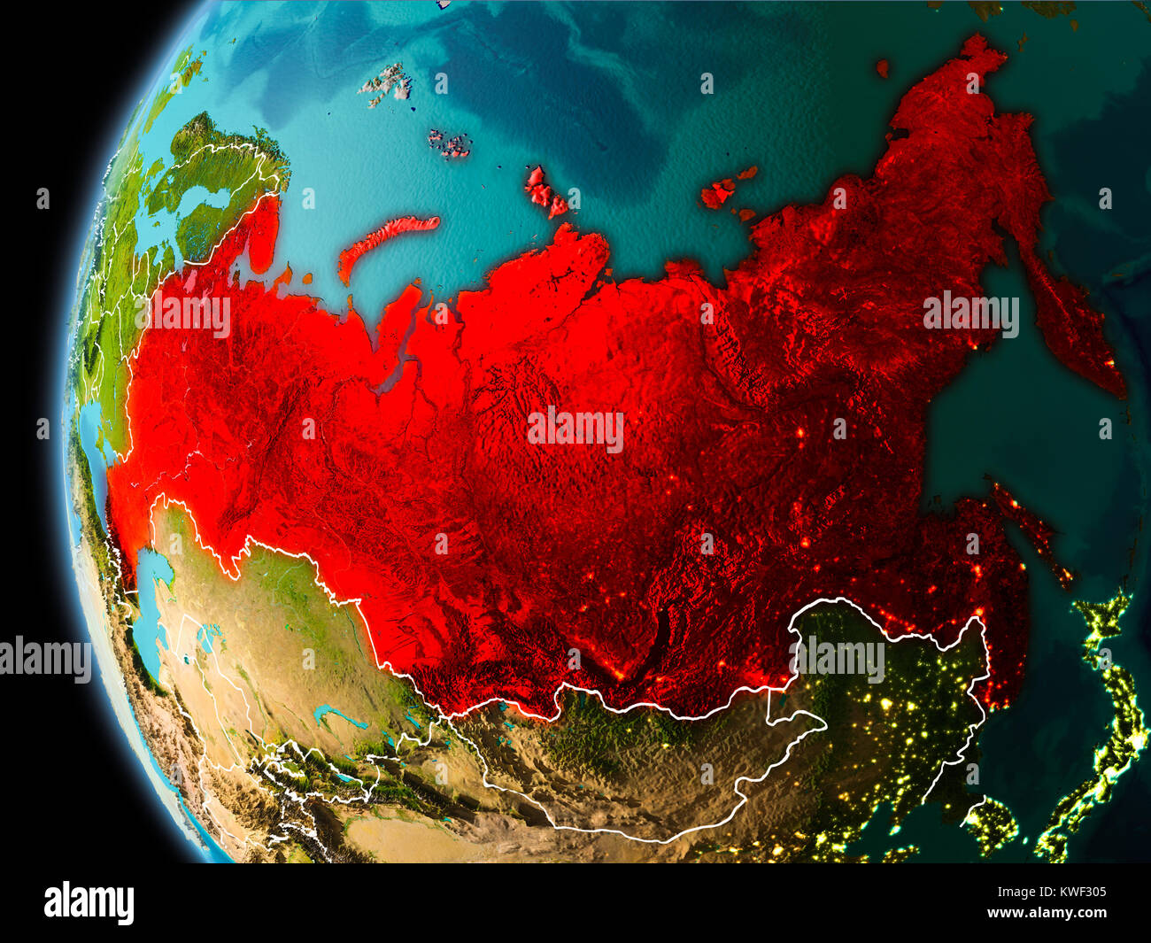 Evening over Russia as seen from space on planet Earth with visible ...