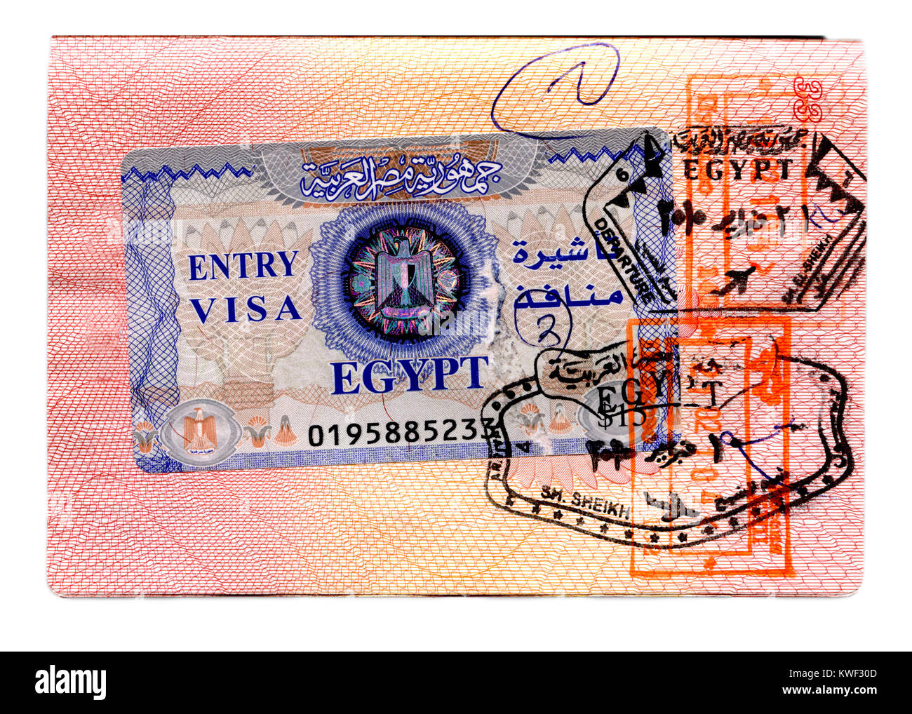 Passport with new egyptian visa stamp isolated on white Stock Photo - Alamy