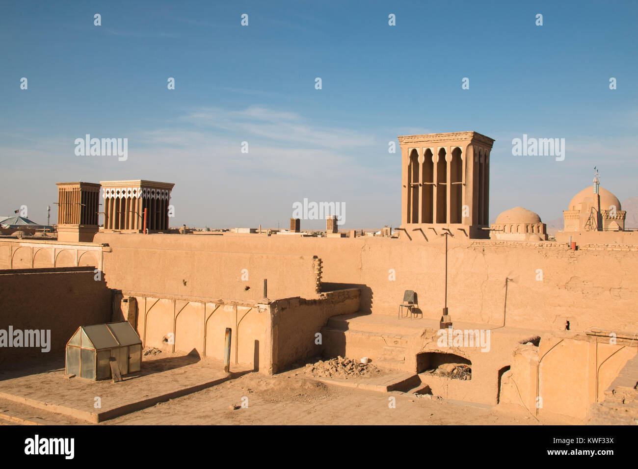 View over the roofs of the old city center in the ancient city Yazd in ...