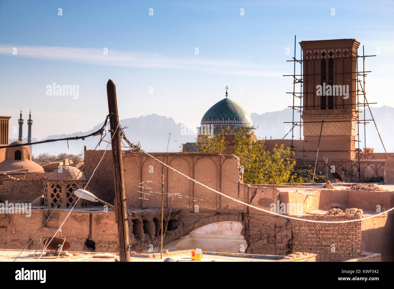 View over the roofs of the old city center in the ancient city Yazd in ...