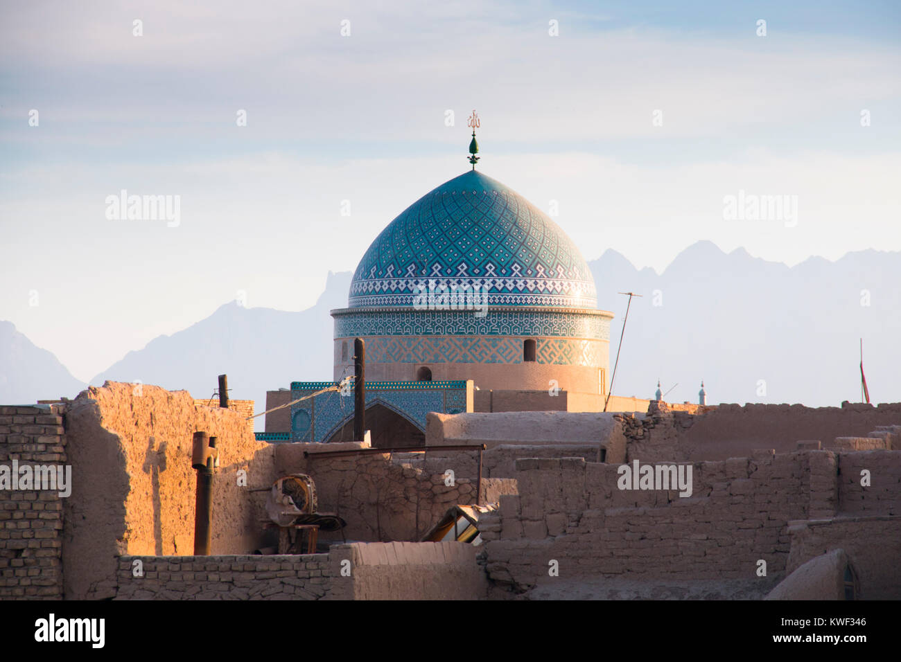 View over the roofs of the old city center in the ancient city Yazd in ...