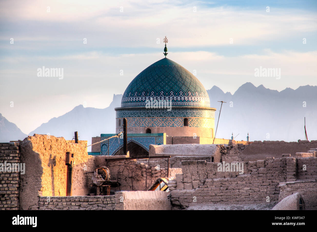 View over the roofs of the old city center in the ancient city Yazd in ...