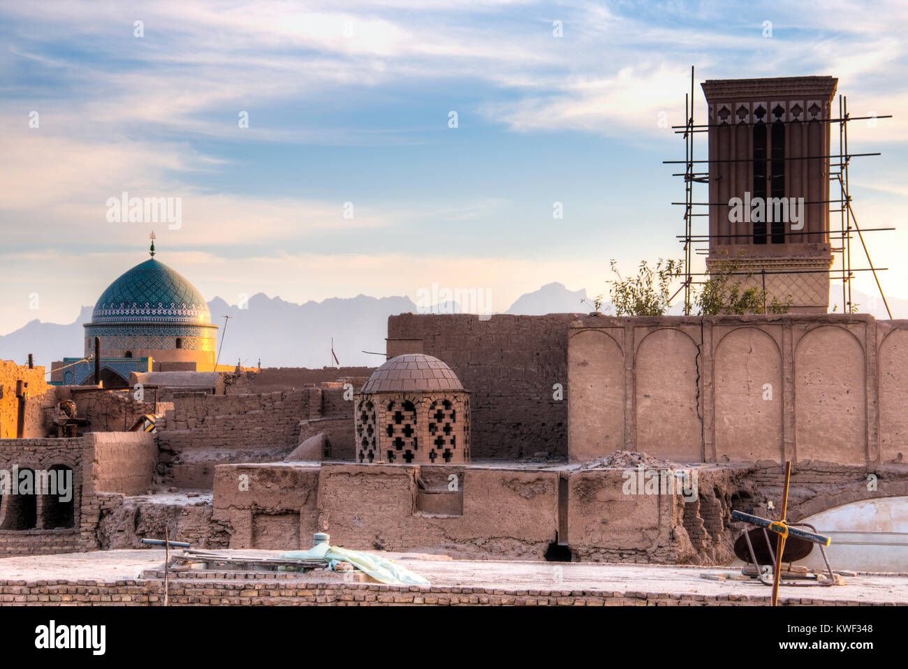 View over the roofs of the old city center in the ancient city Yazd in ...