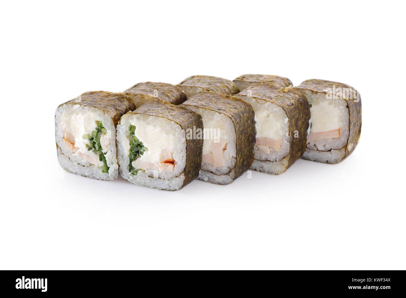 sushi Cheese Maki on a white background isolated Stock Photo - Alamy