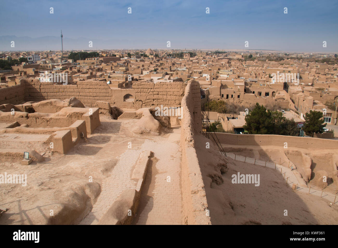 View over the ancient city of Meybod in Iran from the Narin Qal”eh ...