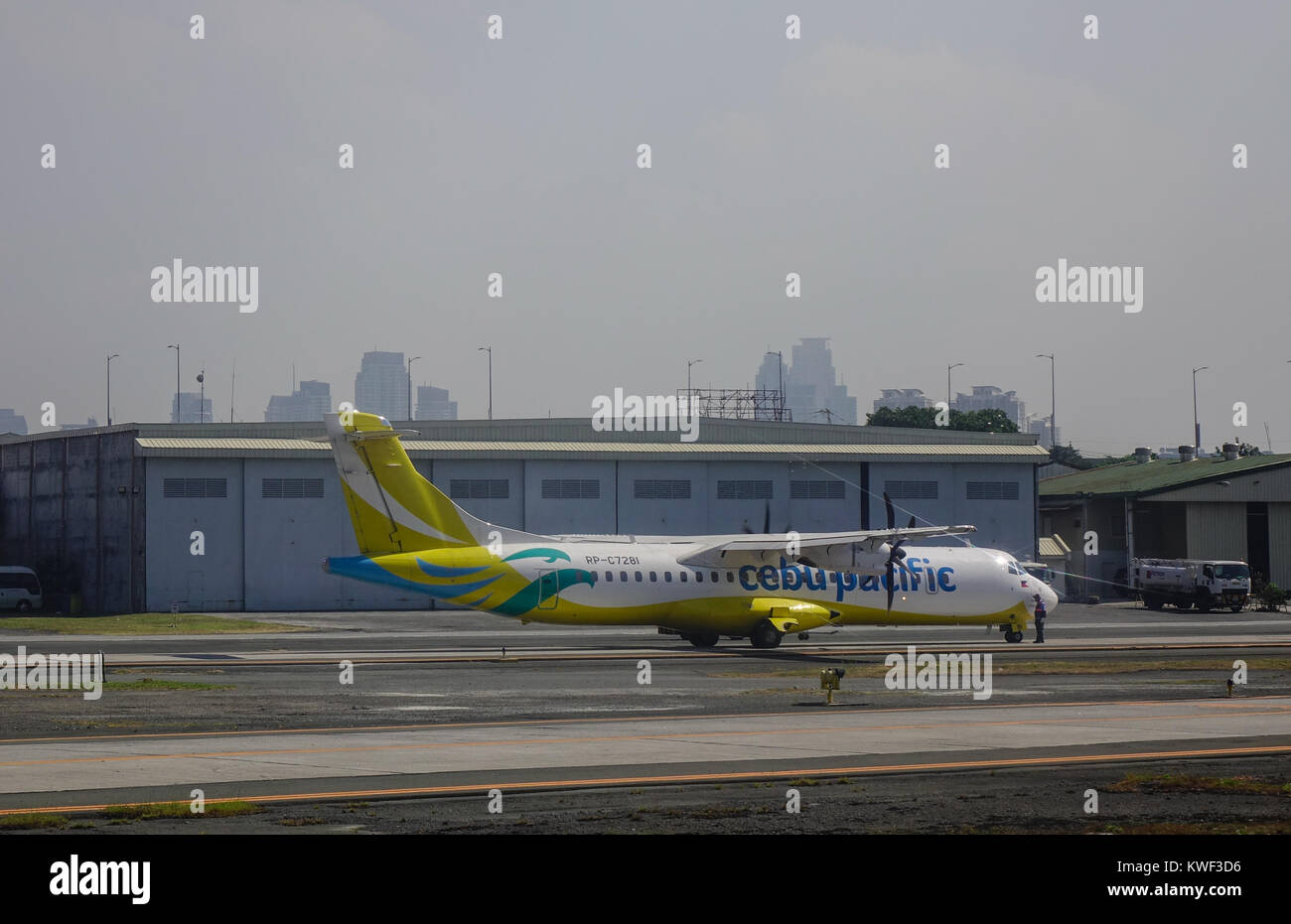 Manila, Philippines - Apr 12, 2017. A civil aircraft on runway at Ninoy ...