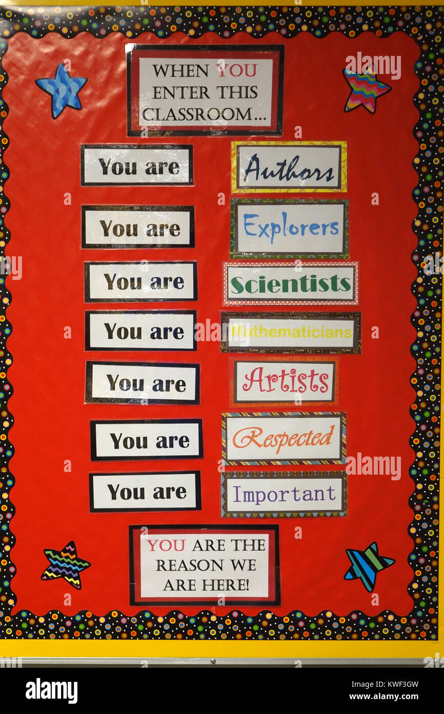 A classroom sign in an elementarry school gives students a reason why ...
