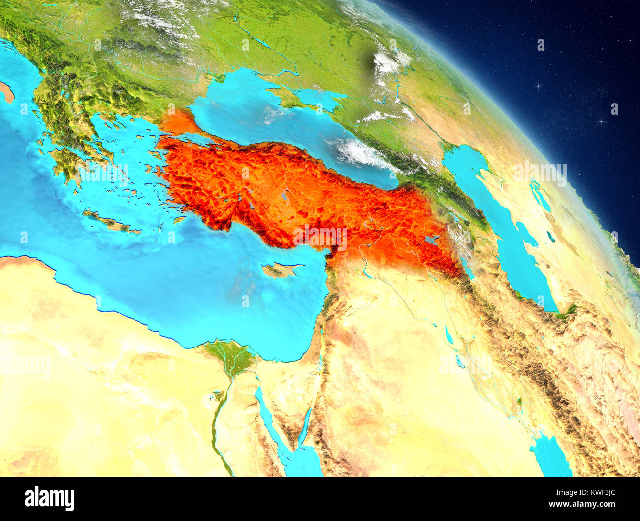 Illustration of Turkey as seen from Earth’s orbit. 3D illustration ...