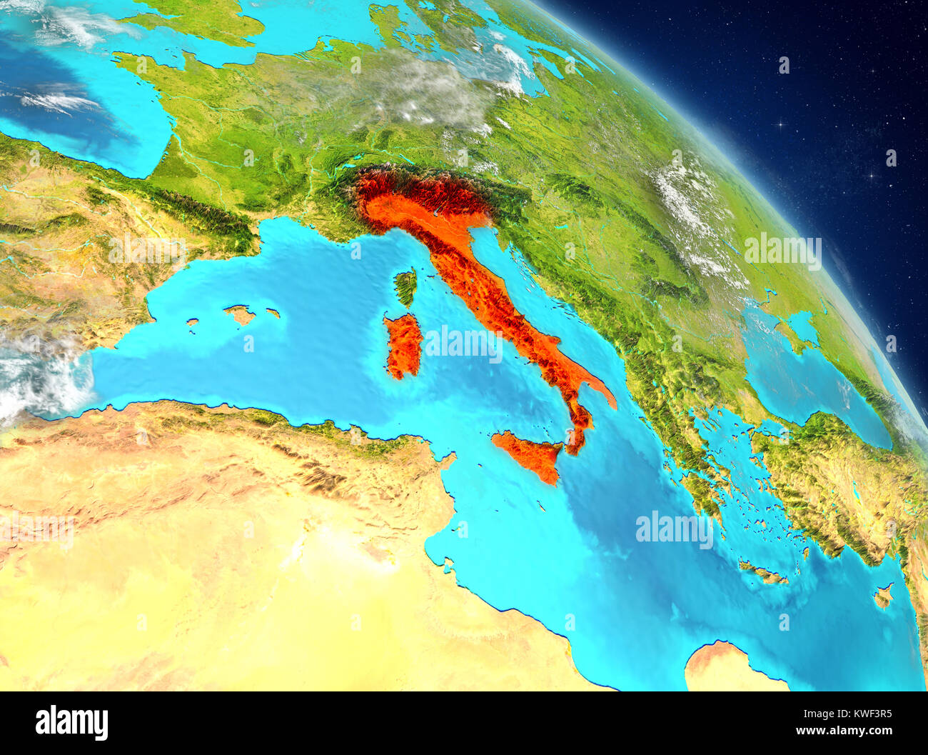 Highlighted satellite image of italy hi-res stock photography and ...