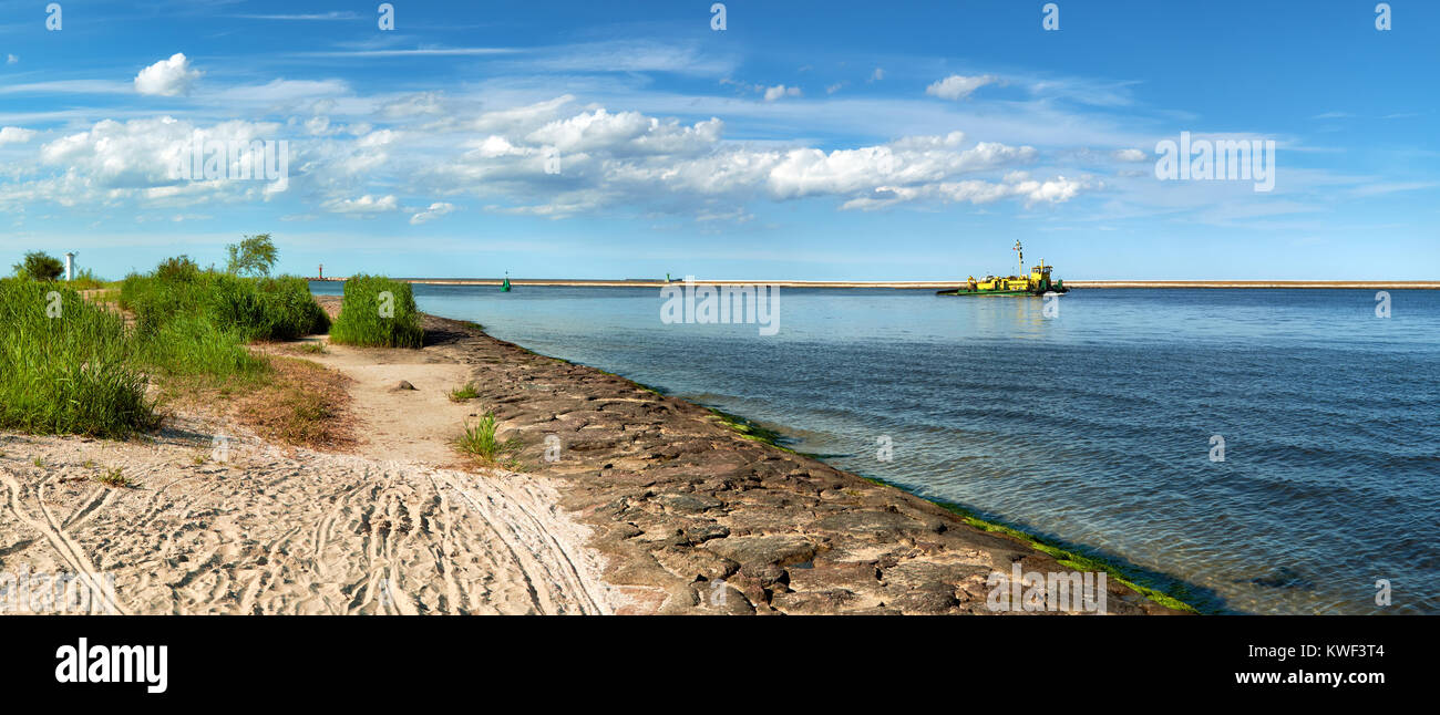 Panoramic image of a mouth of Swina river in Swinoujscie, a port in ...