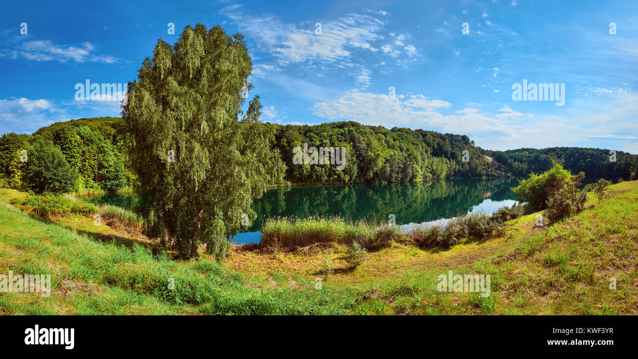 Panoramic view of lake Jezioro Turkusowe in Poland near Swinoujscie ...