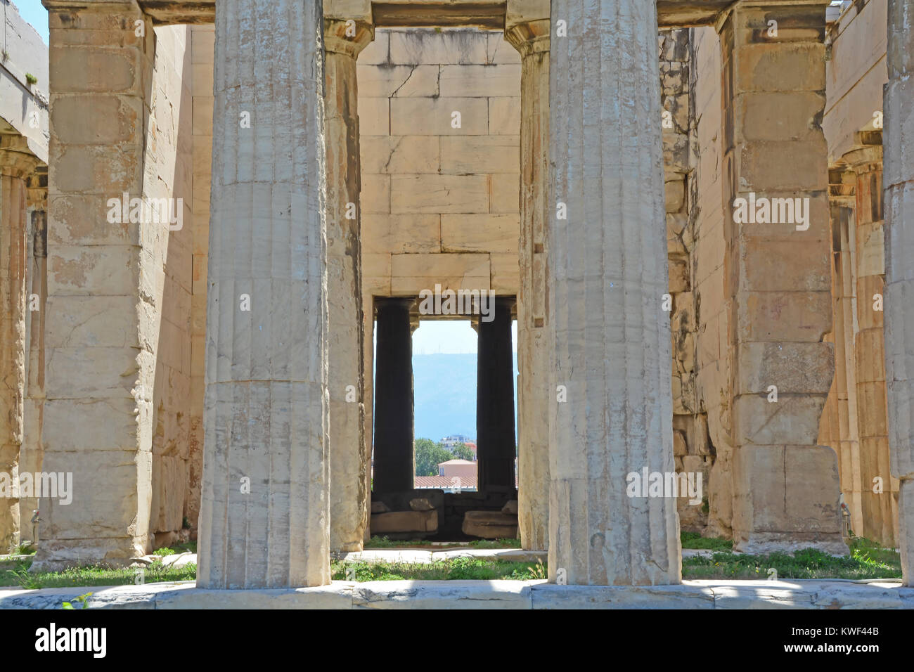 Monumental columns and pronaos of the impressive ancient GreekTemple of ...