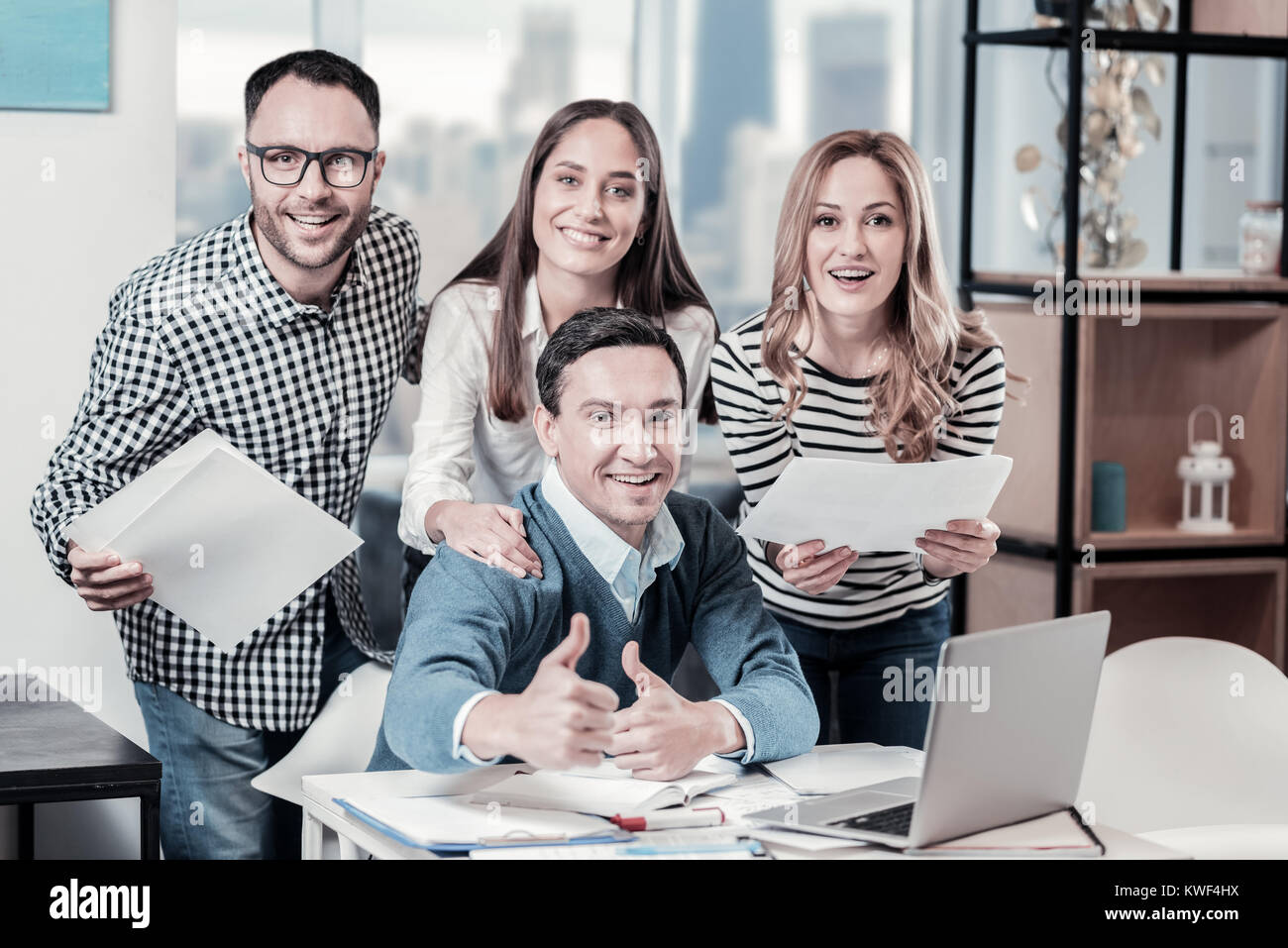 The best company. Pleasant happy enjoyed employees standing in the ...