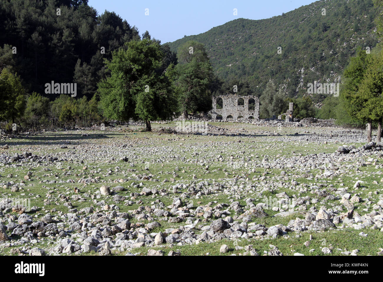 Field and ruins of church Angel Gabriel near Demre in Turkey Stock ...
