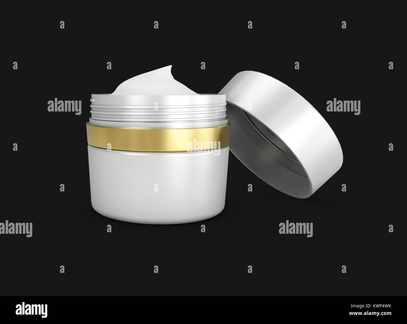 3D illustration of Elegant opened cream container, cosmetic bottle ...