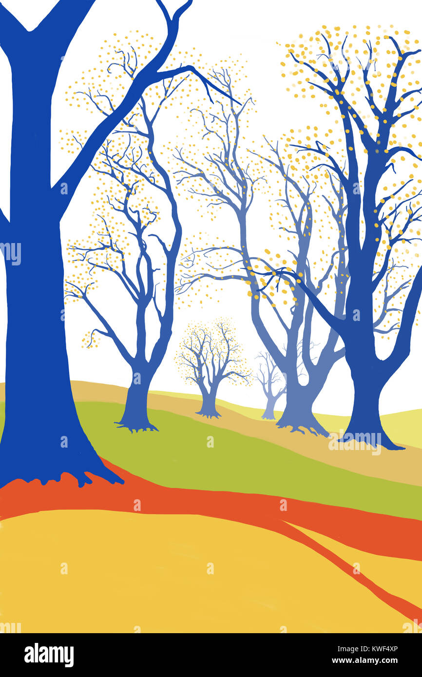 Illustration of a woodland, England, UK Stock Photo - Alamy