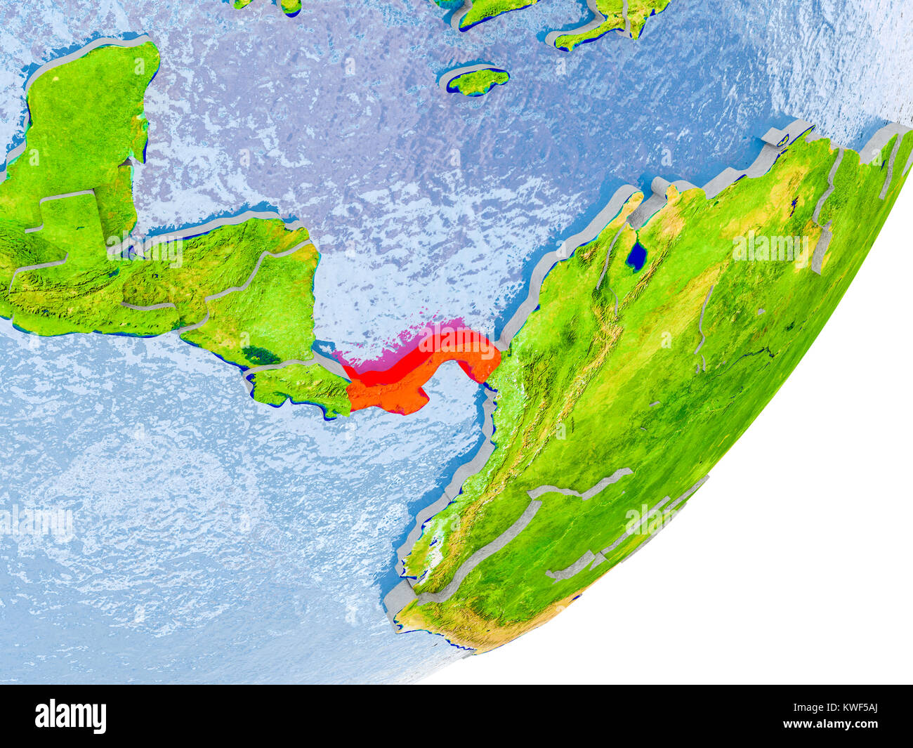 3D render of Panama on political globe with embossed countries with ...
