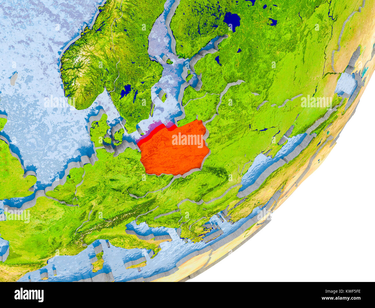 3D render of Poland on political globe with embossed countries with ...