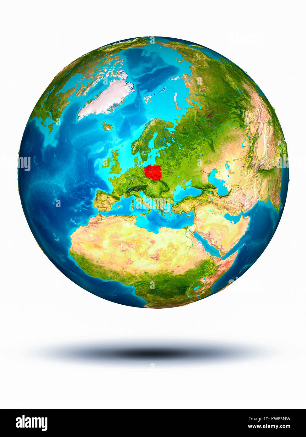 Poland In Red On Model Of Planet Earth Hovering In Space 3d