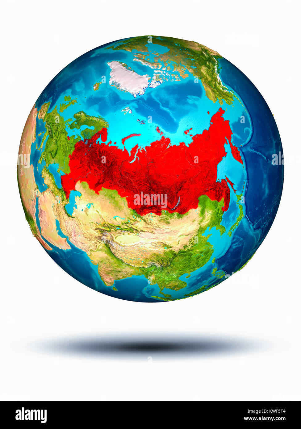 Russia In Red On Model Of Planet Earth Hovering In Space 3d