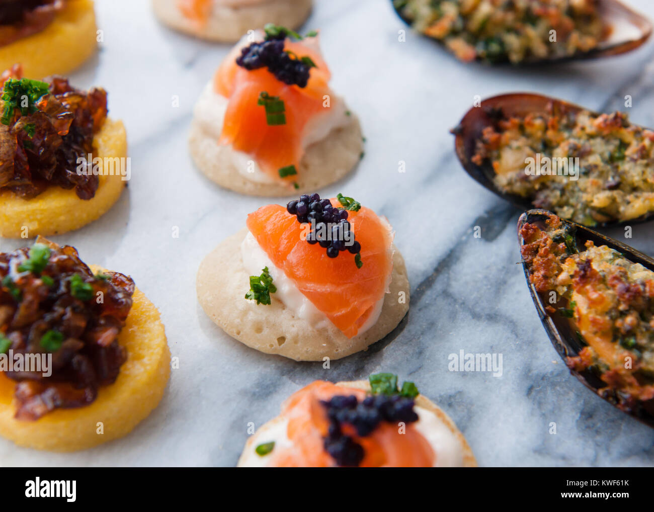 Canapes red caviar cream hi-res stock photography and images - Alamy