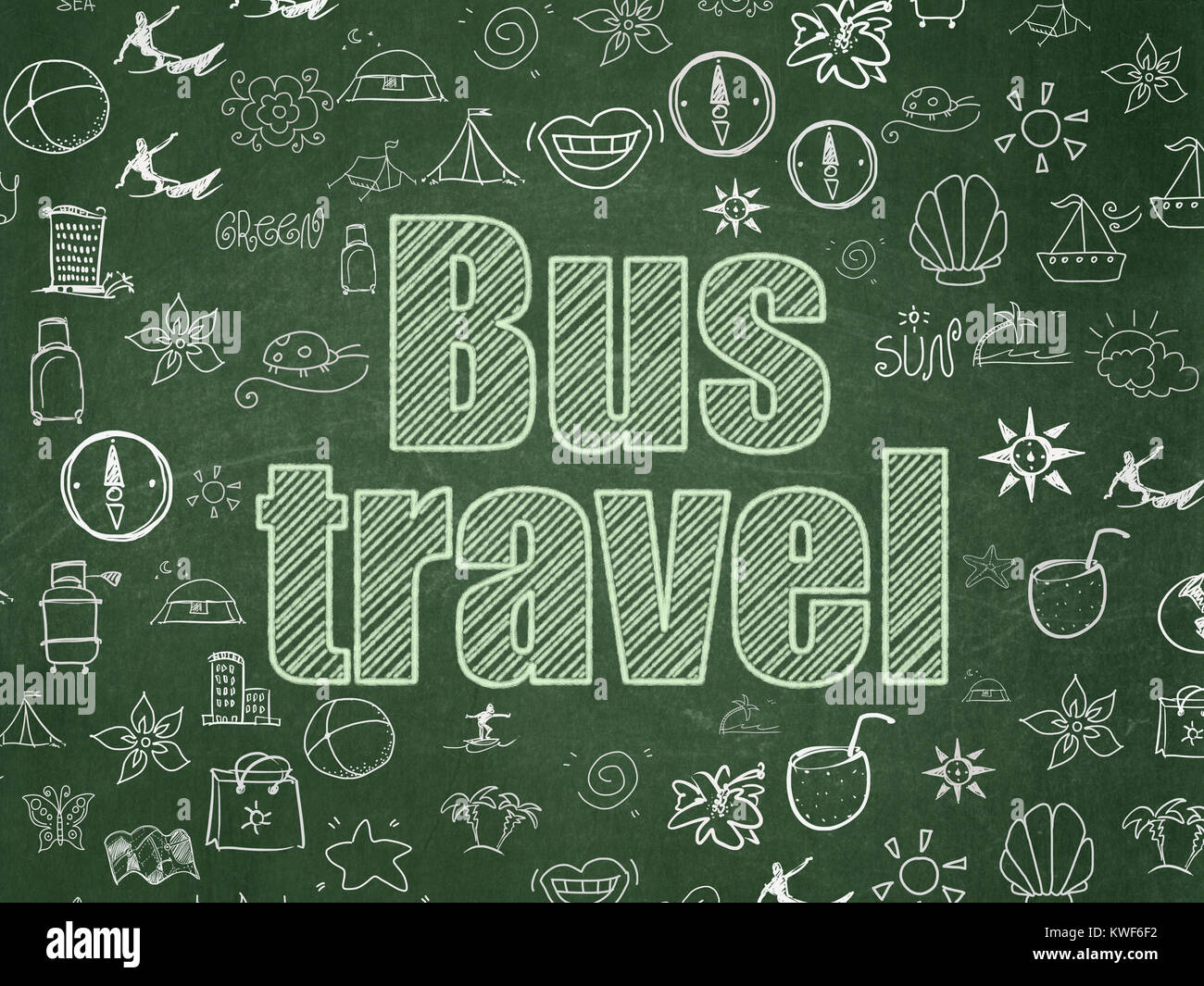 Travel concept: Bus Travel on School board background Stock Photo - Alamy