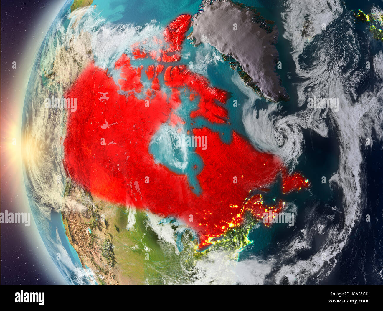 Canada as seen from space on planet Earth during sunset. 3D ...