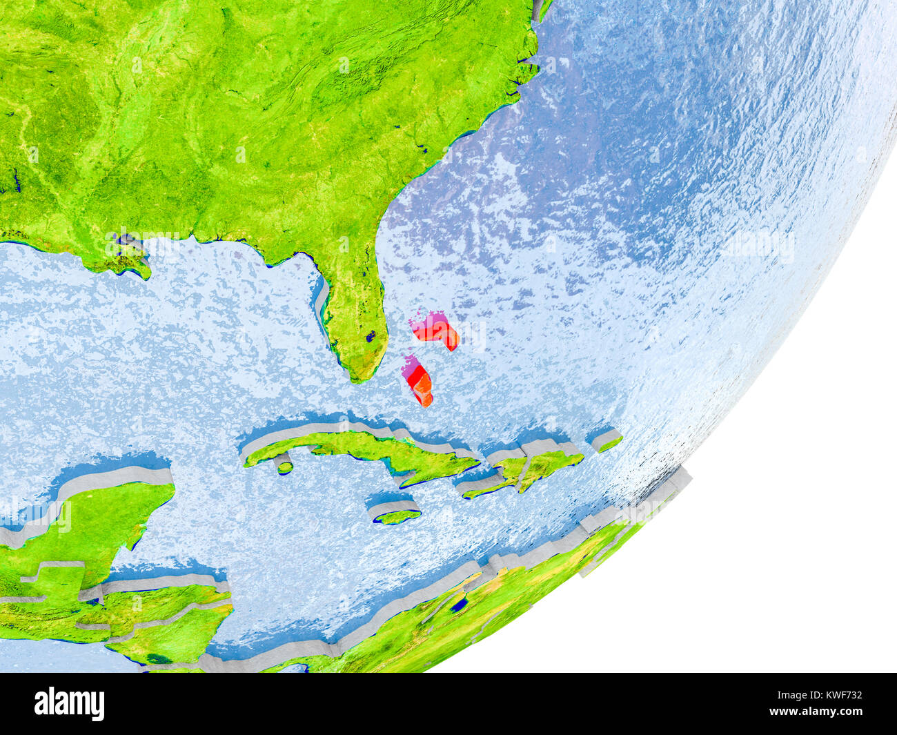 3D render of Bahamas on political globe with embossed countries with ...