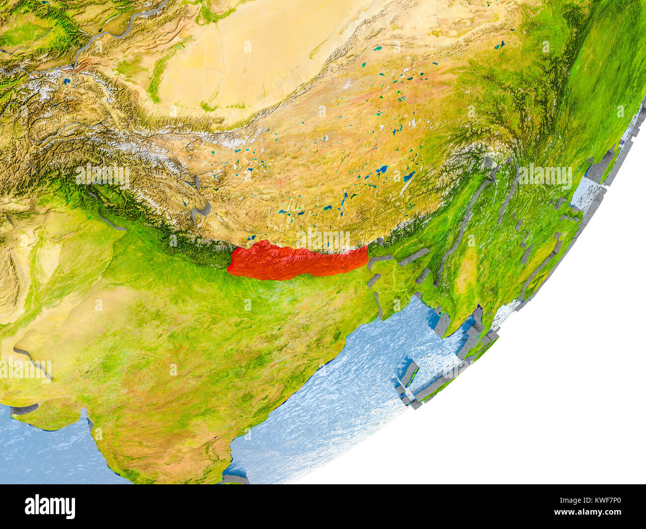 3D render of Nepal on political globe with embossed countries with real ...