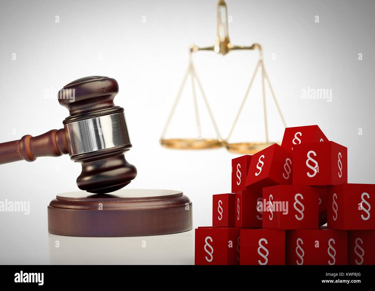 3D Section symbol icons and justice scales with gavel Stock Photo - Alamy