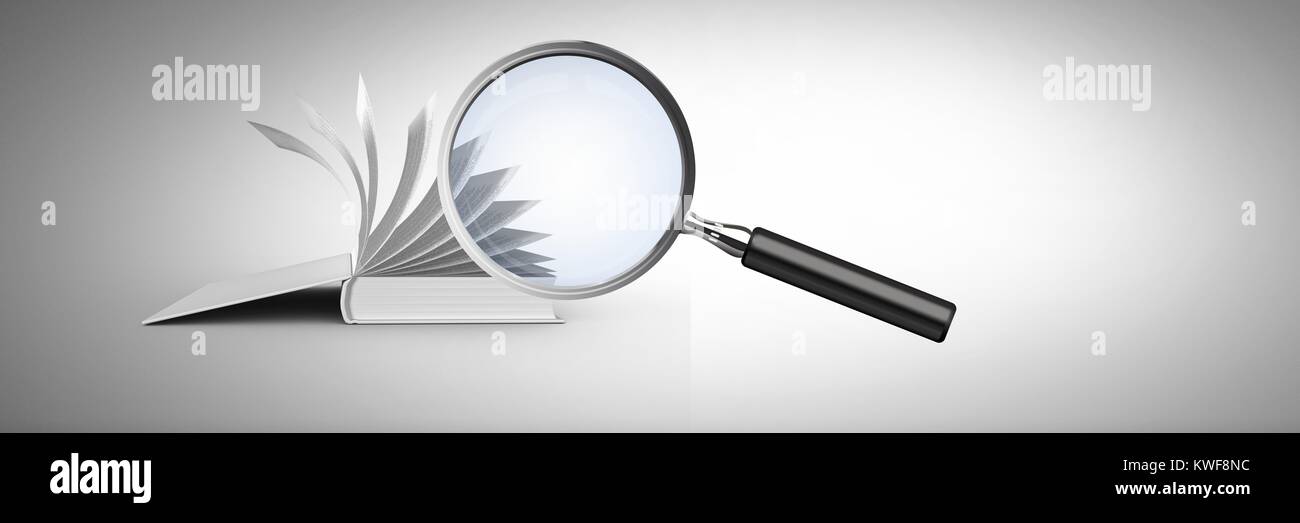 3D Magnifying glass over book Stock Photo - Alamy