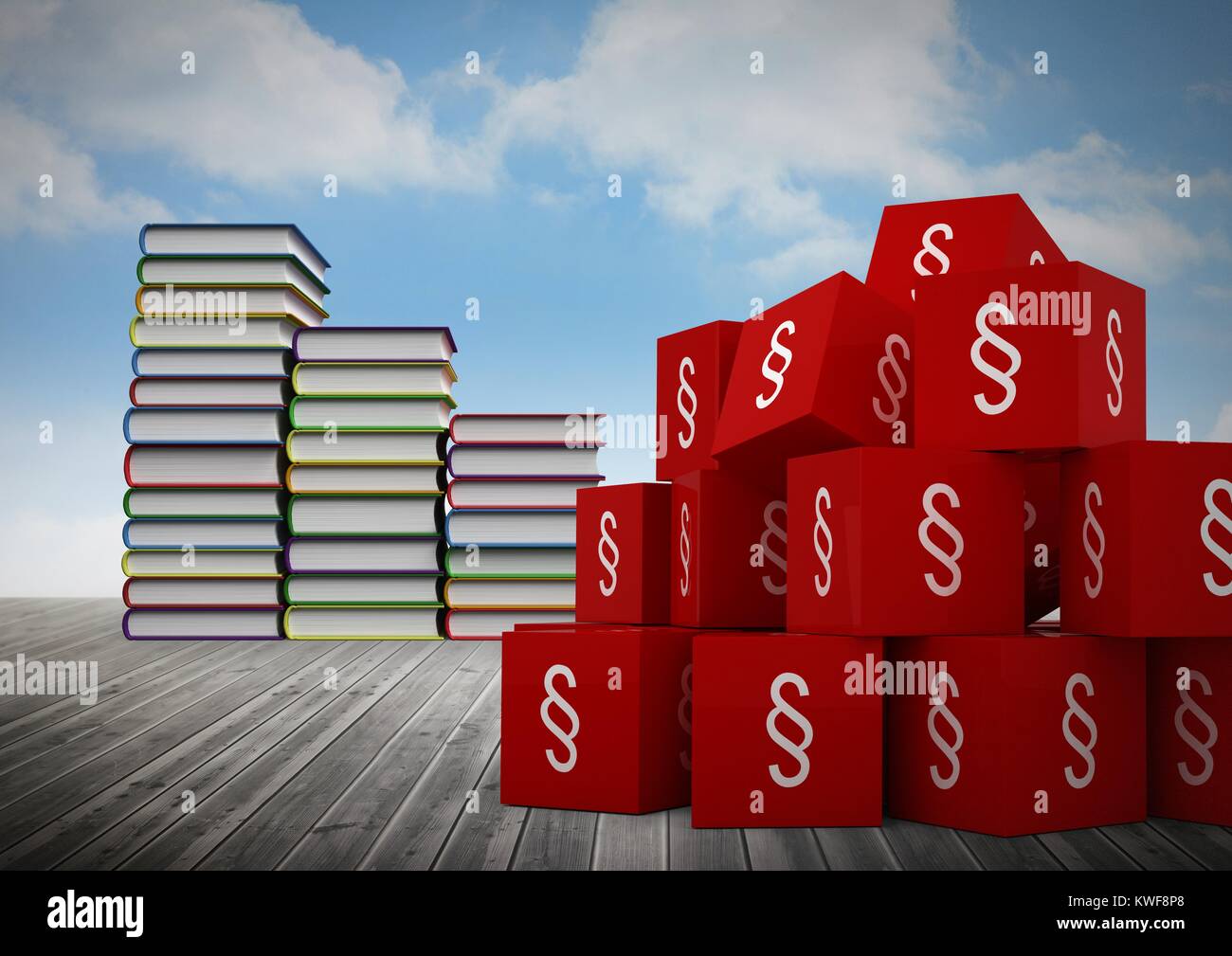 3D Section symbol icons and book towers stacked Stock Photo - Alamy