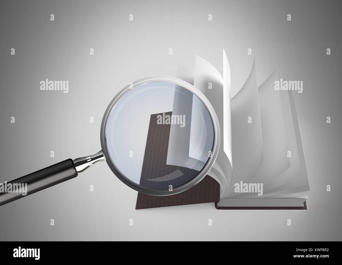 3D Magnifying glass over book Stock Photo - Alamy